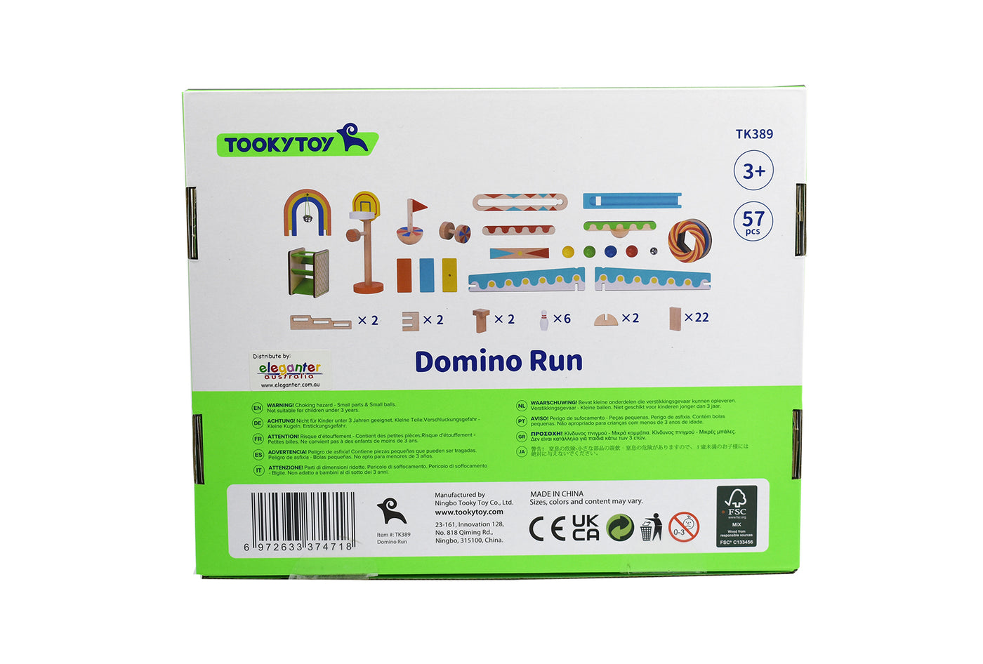 Domino Run Set | 57-Piece Wooden Building Game by Tooky Toy