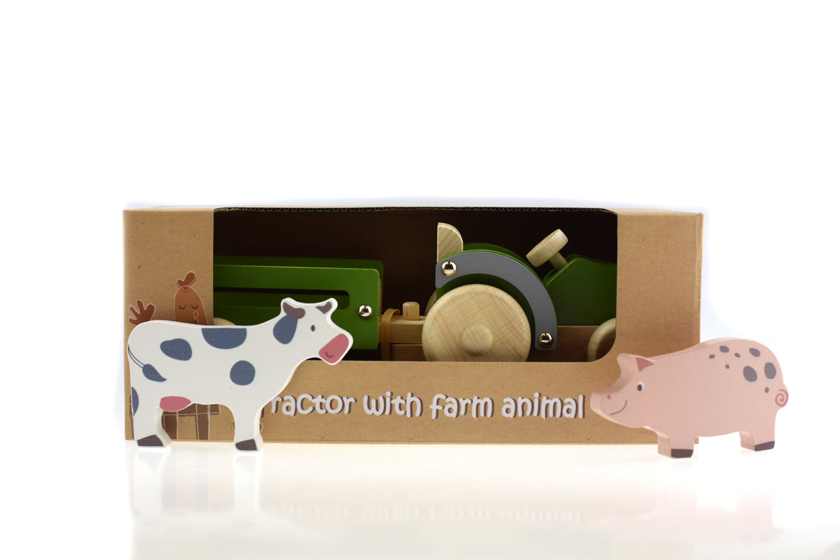 Wooden Tractor with Farm Animals – Pull Along Toy | Kaper Kidz