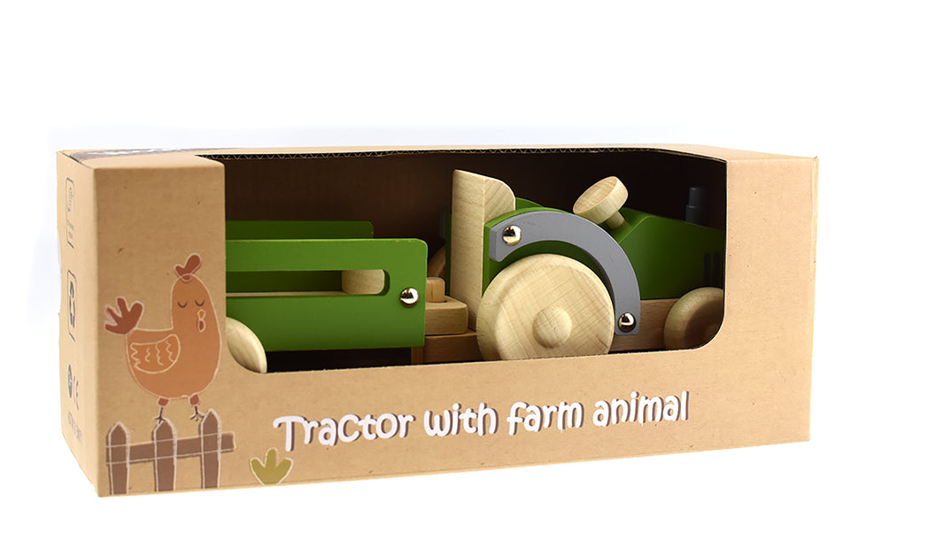 Wooden Tractor with Farm Animals – Pull Along Toy | Kaper Kidz