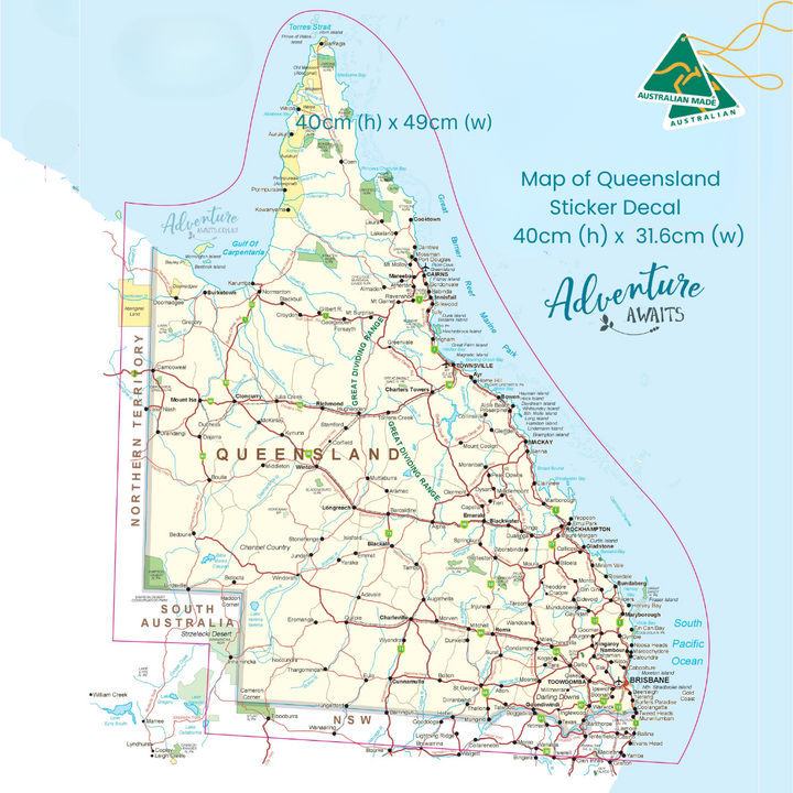 Map of Queensland Sticker | Waterproof Travel Map SHOP Adventure Awaits