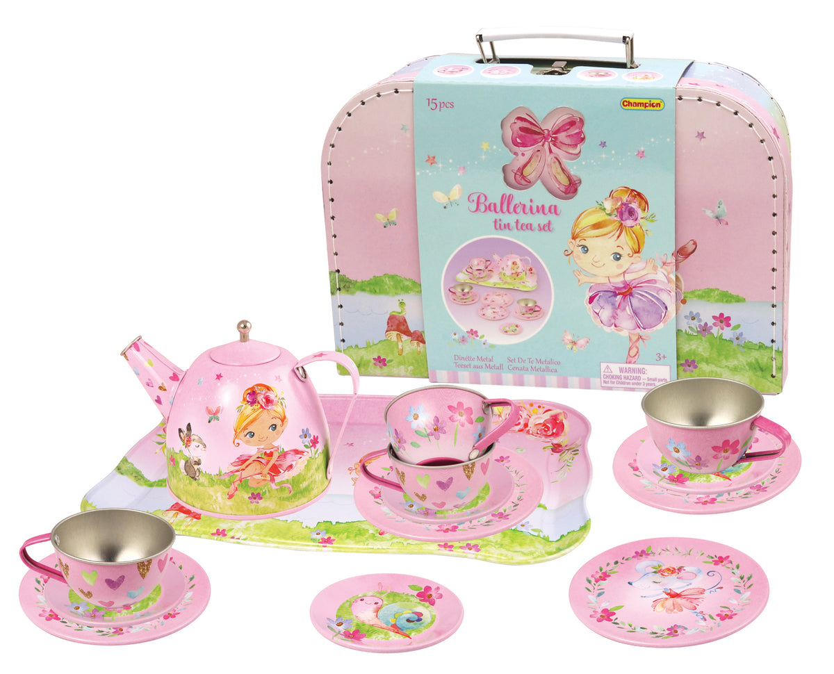 Tin Tea Set 15p Carry Case Pretend Play Kids Toys – Adventure Awaits
