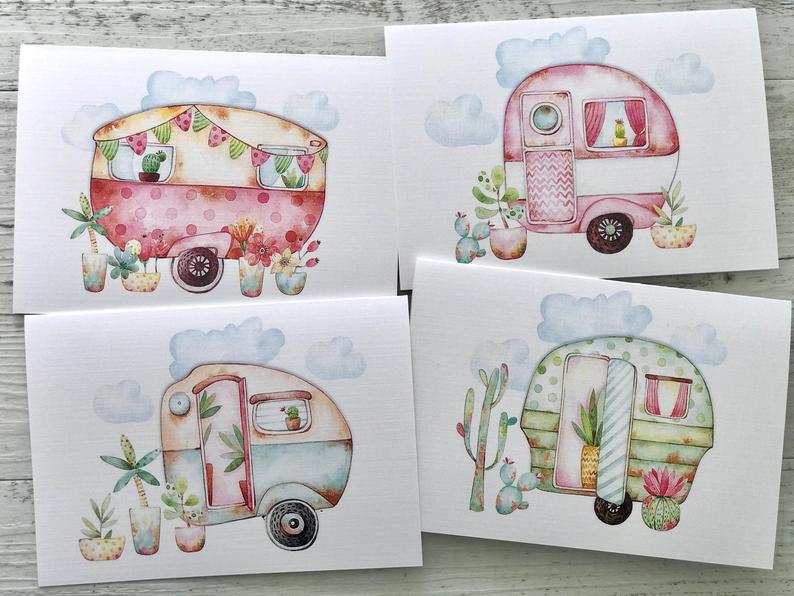 Vintage Caravan Card Set Caravan Stationary Blank Greeting Cards ...