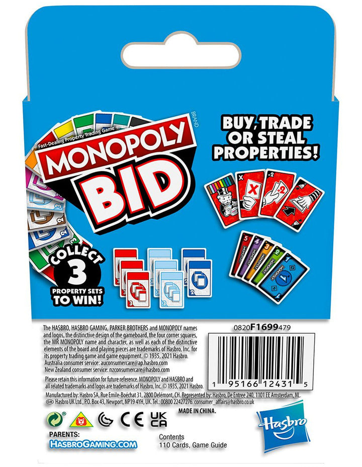 Monopoly BID Playing Card Game Family Fun – Adventure Awaits