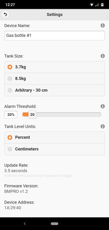 Smartsense Wireless Gas Bottle Level Monitor & App Caravanning Camping